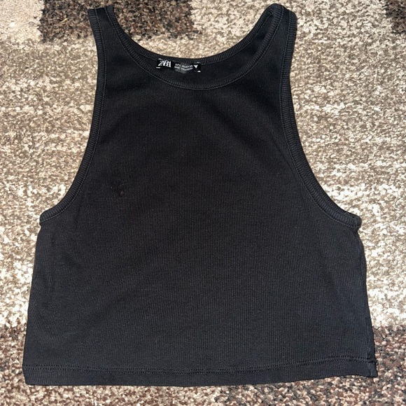 Zara | Tops | Zara Black Ribbed Crop Tank Top | Poshmark